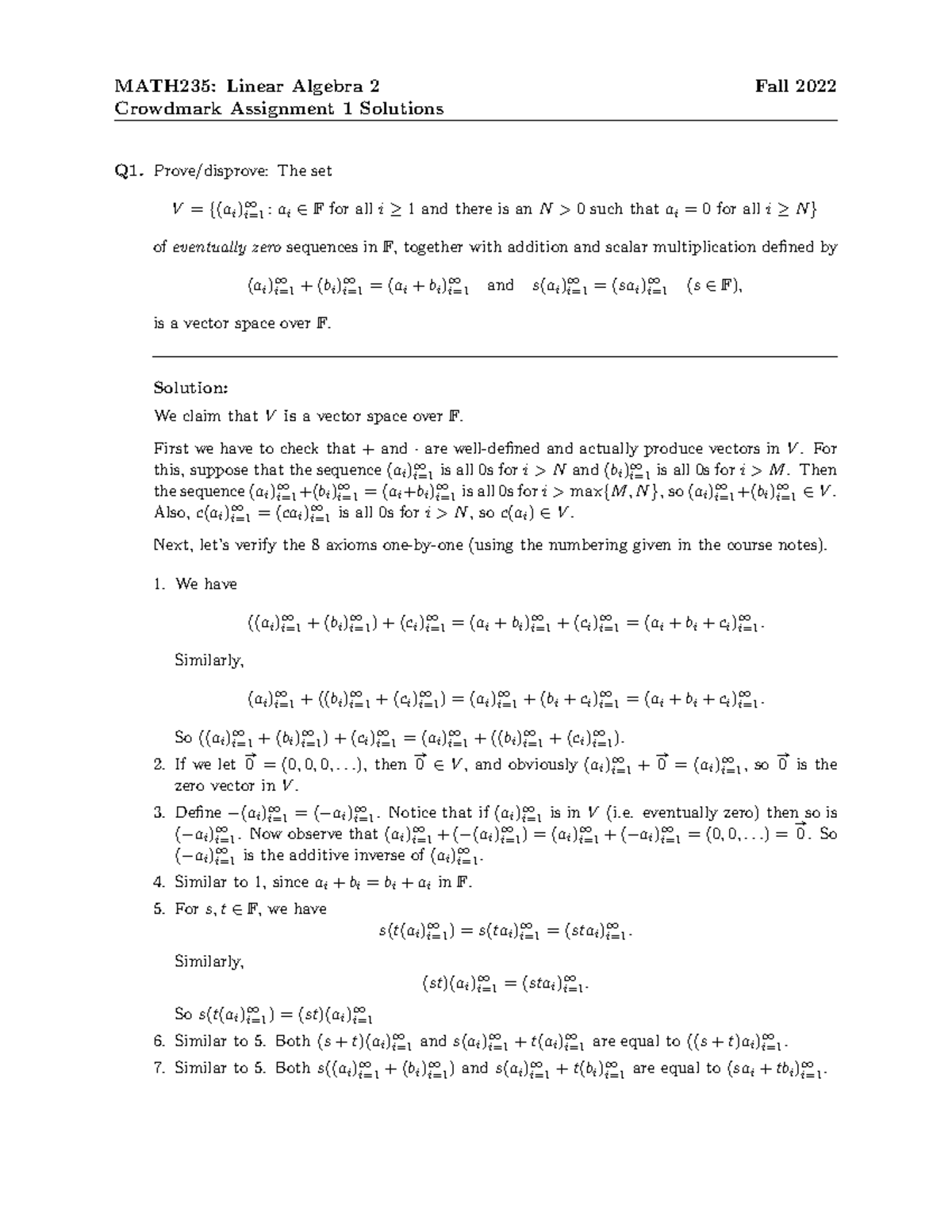CA01 Solutions - Math A1 - Crowdmark Assignment 1 Solutions Q1. Prove ...