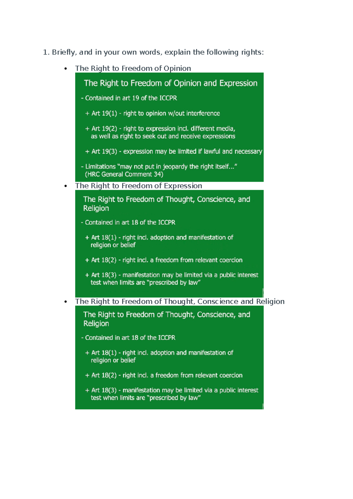 Hrl Week 4 Tutorial Briefly And In Your Own Words Explain The Following Rights The Right To