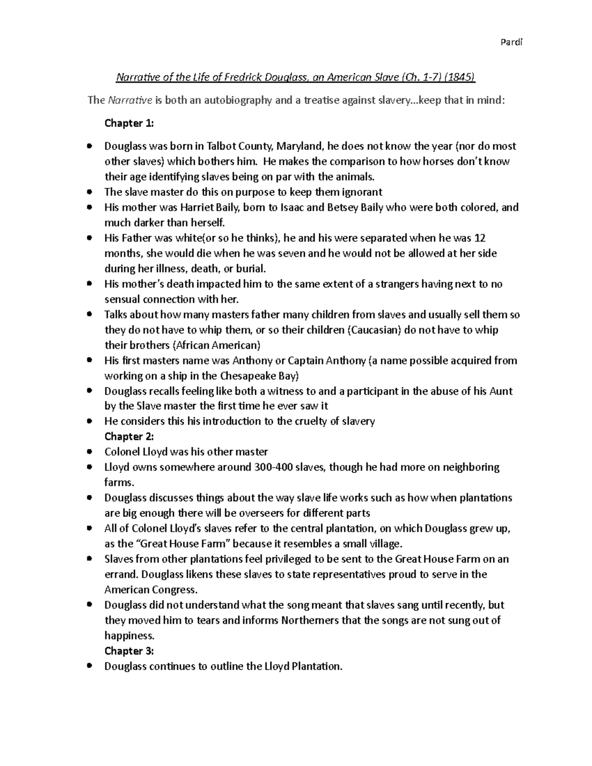 Narrative of Frederick Douglass Notes - Narrative of the Life of ...