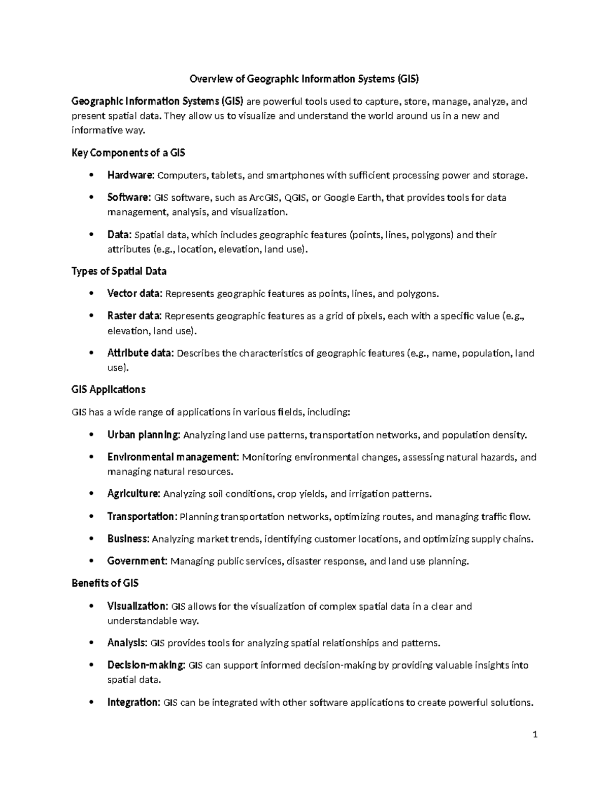 Lecture 1 - Introduction Geographic Information Systems - Overview of Geographic Information ...