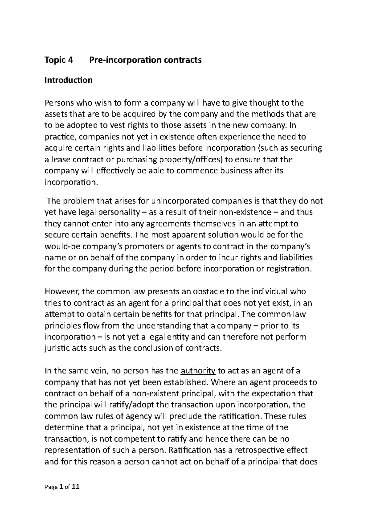 Topic 4 Pre-incorporation contract and sec 21 - Topic 4 Pre ...