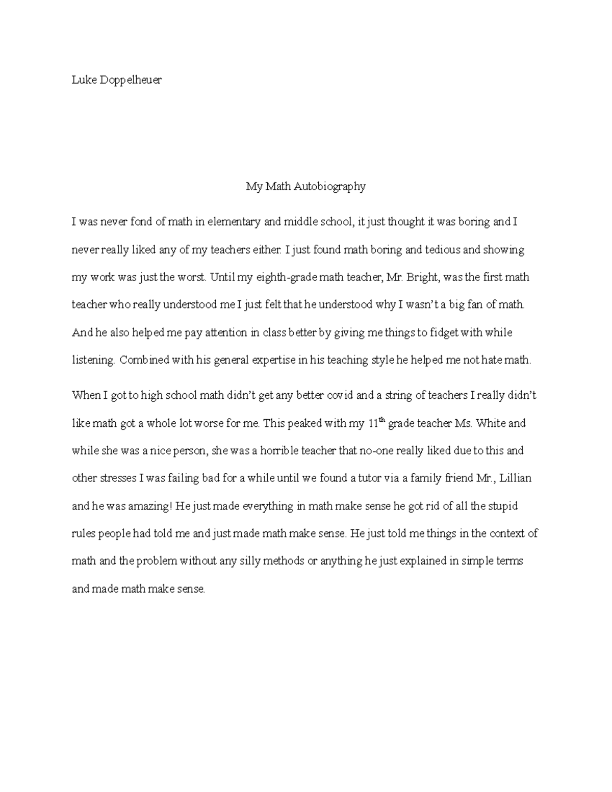 Math auto biography - my math auto biograohy fir example - Luke ...