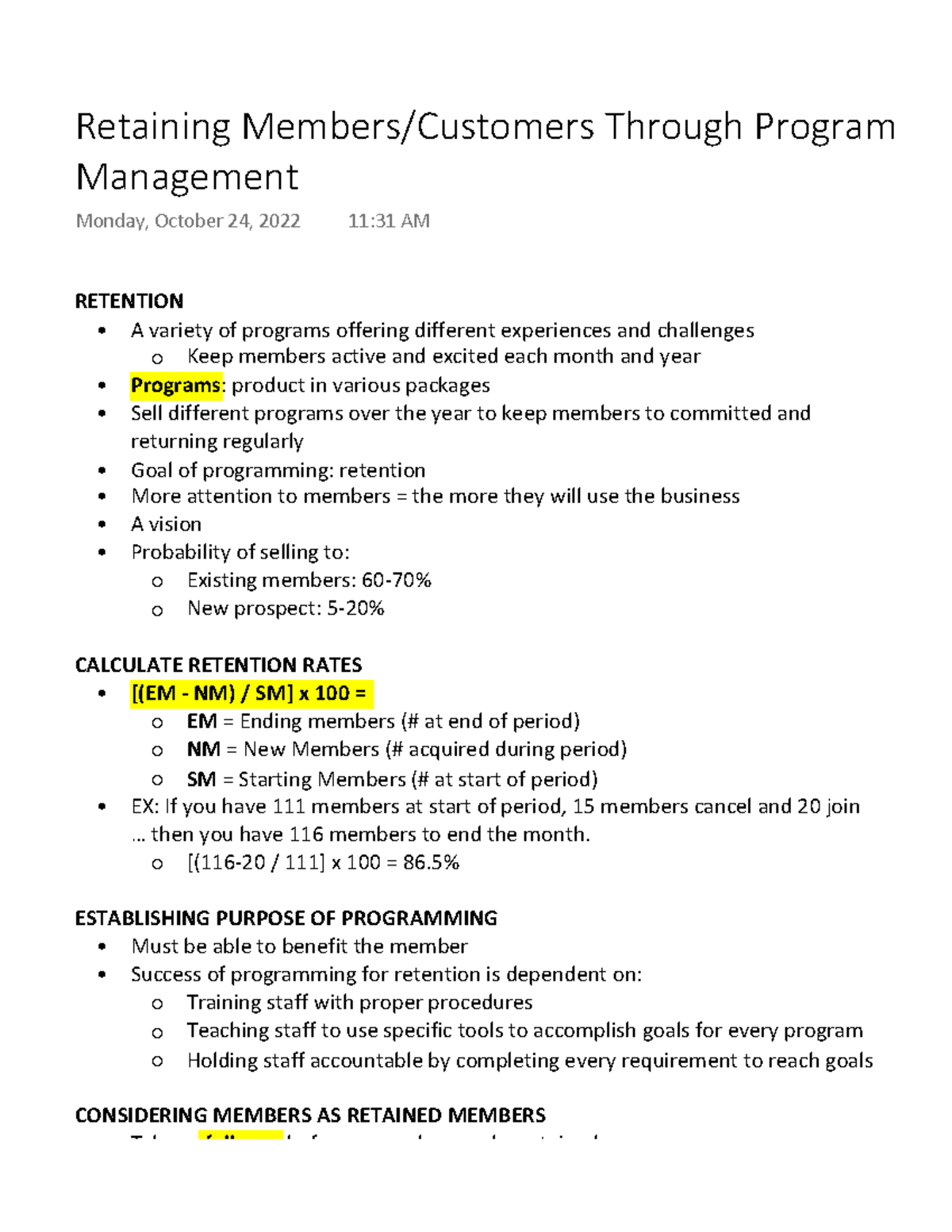 Retaining Members Customers Through Program Management - RETENTION A ...