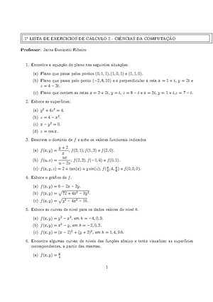 Lista de exercícios 5 - Calculo II - 5 LISTA DE EXERC ́ICIOS DE CALCULO ...