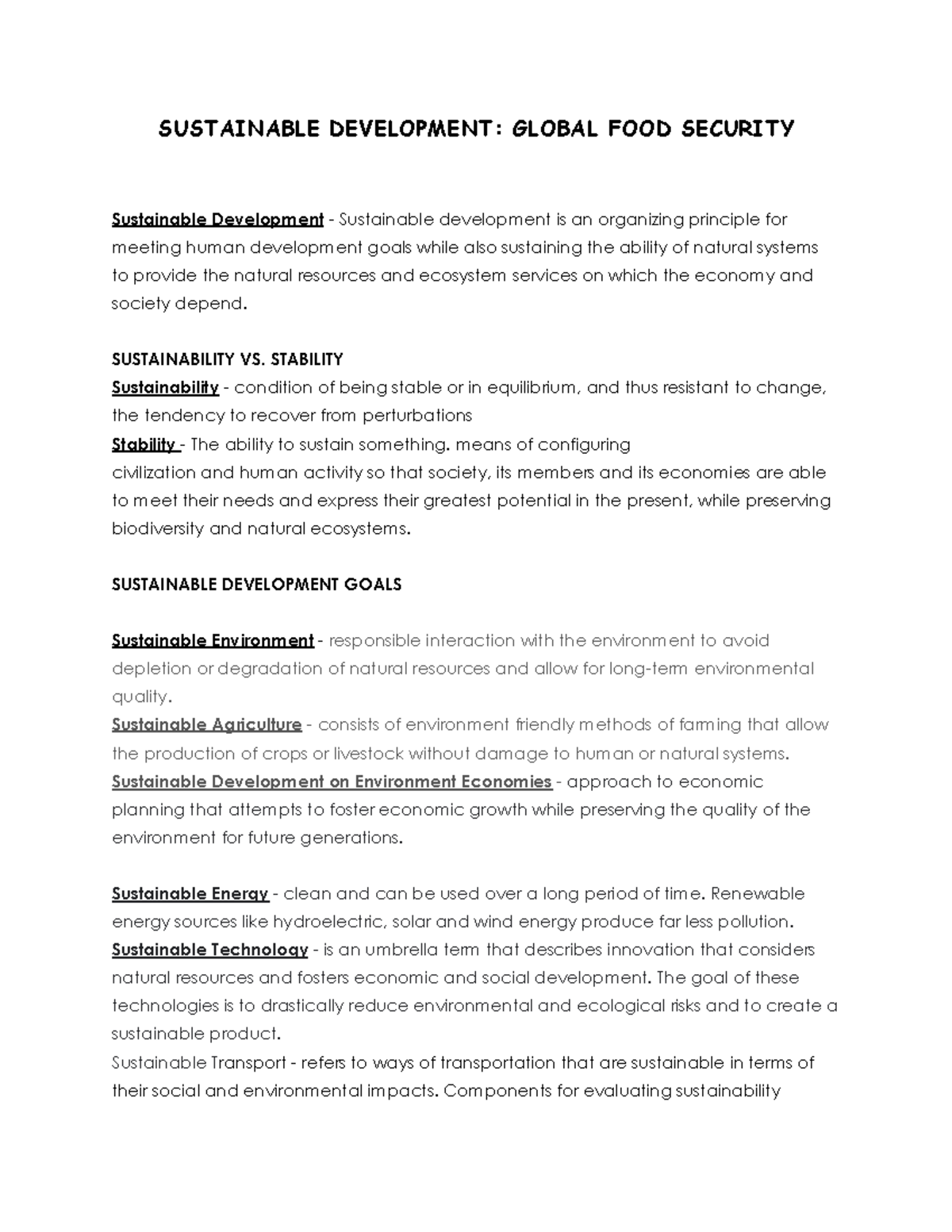 Sustainable Development - SUSTAINABILITY VS. STABILITY Sustainability ...