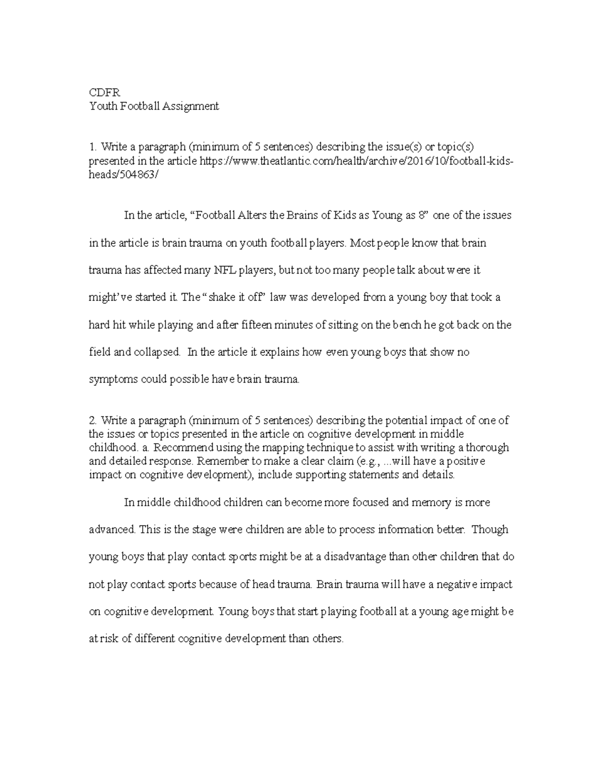 CDFR-Youth Football - Assignment - CDFR Youth Football Assignment Write ...