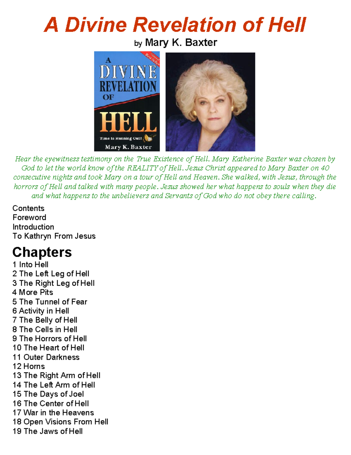 A Divine Revelation Of Hell Text - A Divine Revelation of Hell by Mary ...