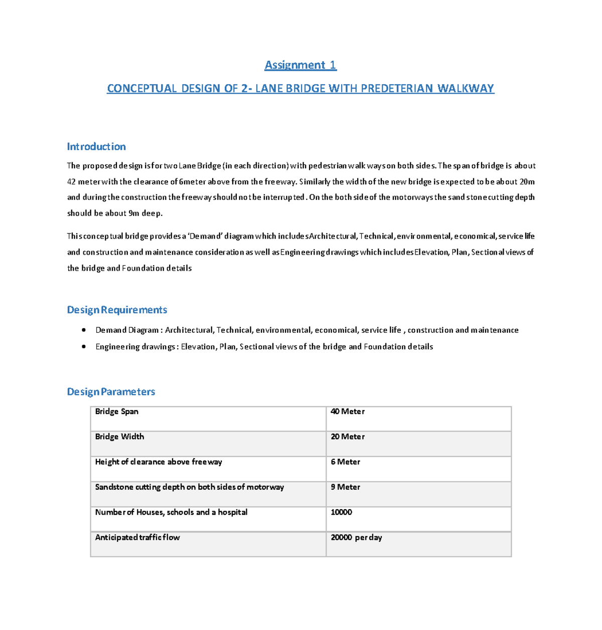 Bridge design Ass 1 - Assignment 1 CONCEPTUAL DESIGN OF 2- LANE BRIDGE ...