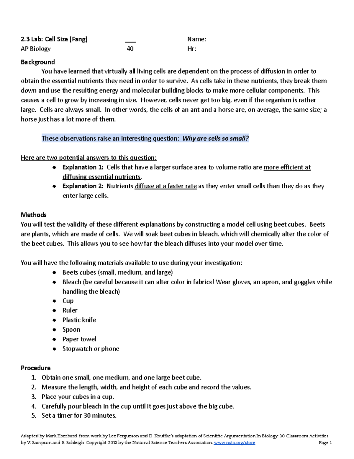 Kaylee Immendorf - 2.3 Lab Cell Size (Fang) - 2 Lab: Cell Size (Fang ...