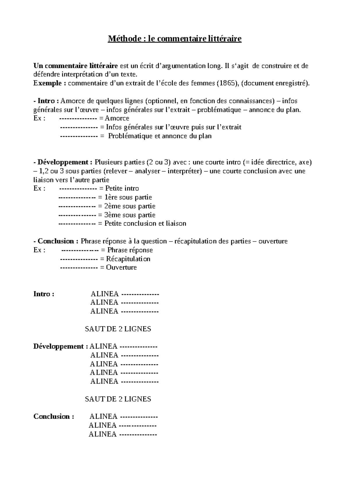 Methode commentaire literraire - Méthode : le commentaire littéraire Un ...