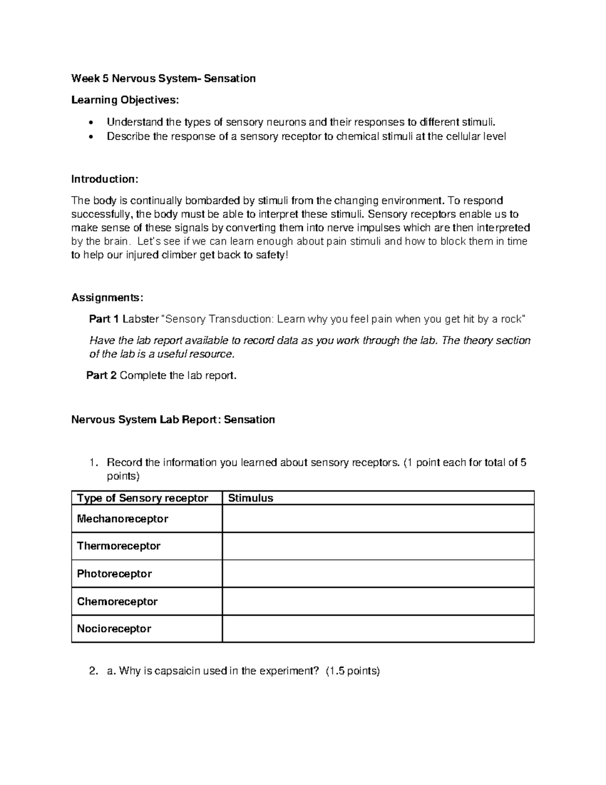 BIO252 W5 Nervous System-Senses Updated - Week 5 Nervous System ...
