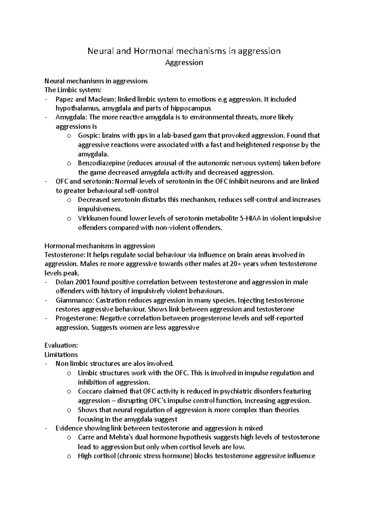 Neural and Hormonal mechanisms in aggression - Neural and Hormonal ...