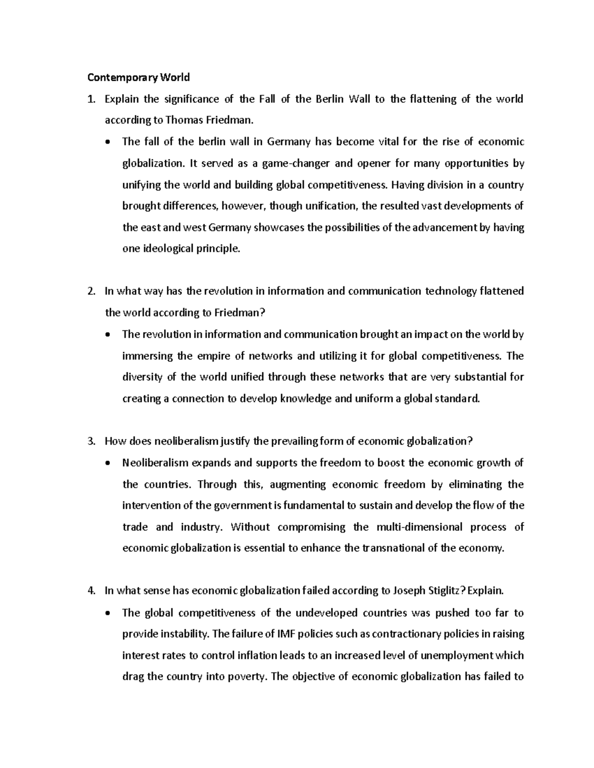 Essay on Economic Globalization - Contemporary World Explain the ...