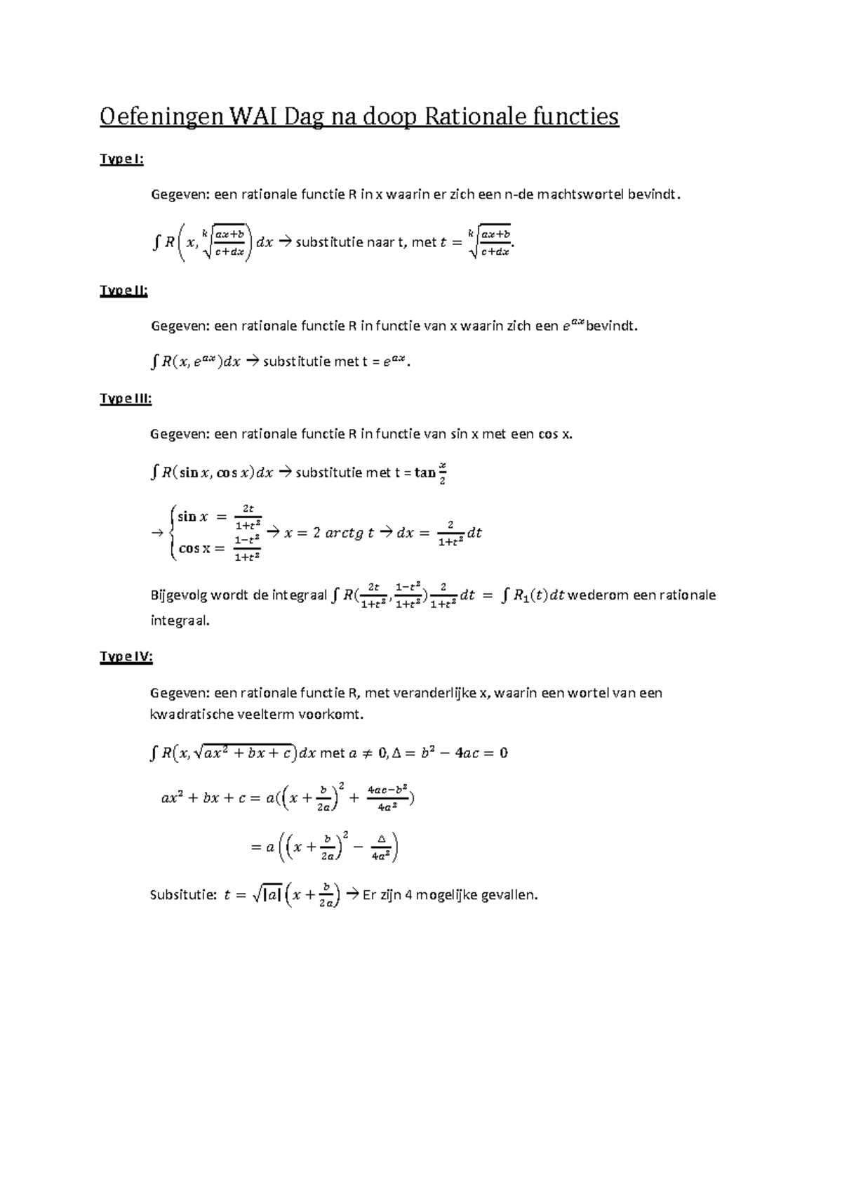 Analyse I (stappenplan integratie van rationale functies) - Oefeningen ...