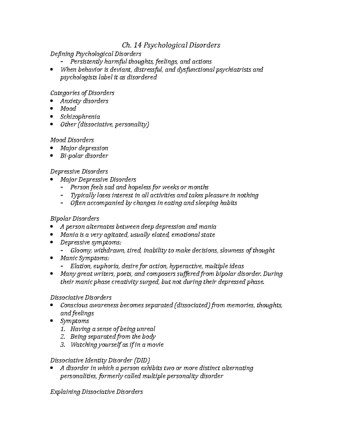 Ch 14 psychological disorders - Ch. 14 Psychological Disorders Defining ...