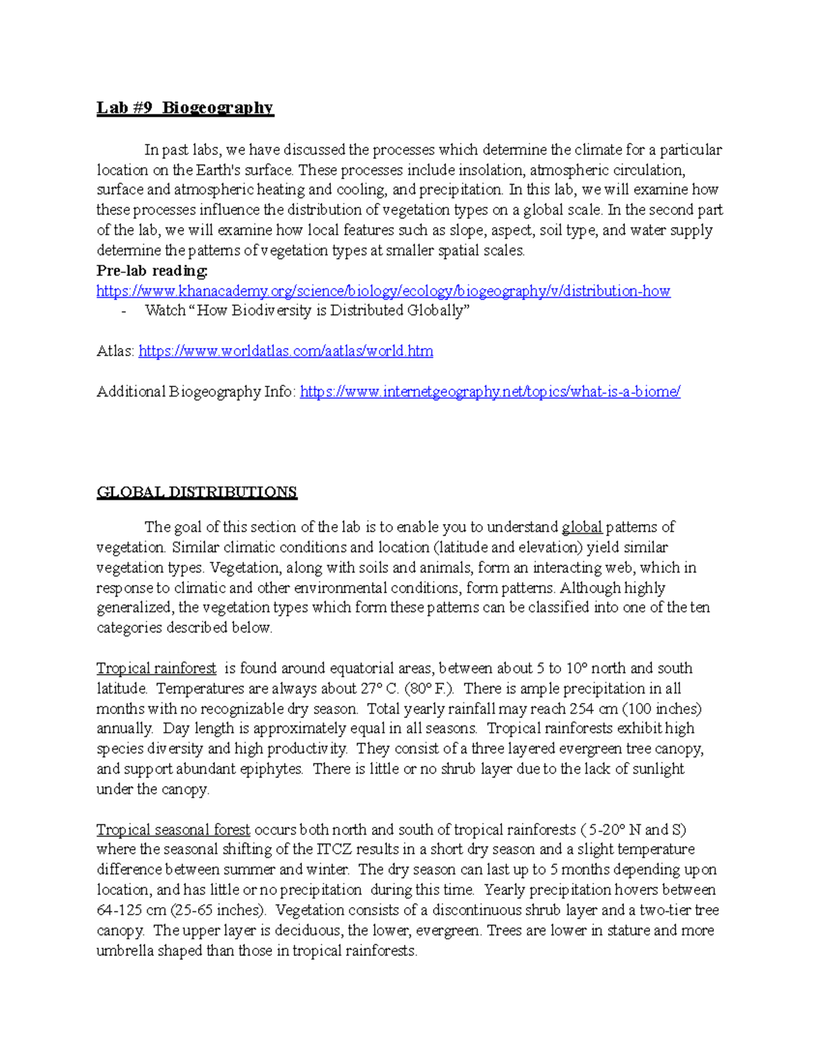 Lab 9- geology sdsu - Lab #9 Biogeography In past labs, we have ...