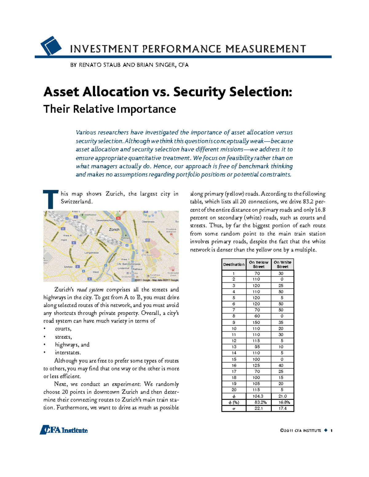 Asset Allocation vs Security Selection - INVESTMENT PERFORMANCE ...