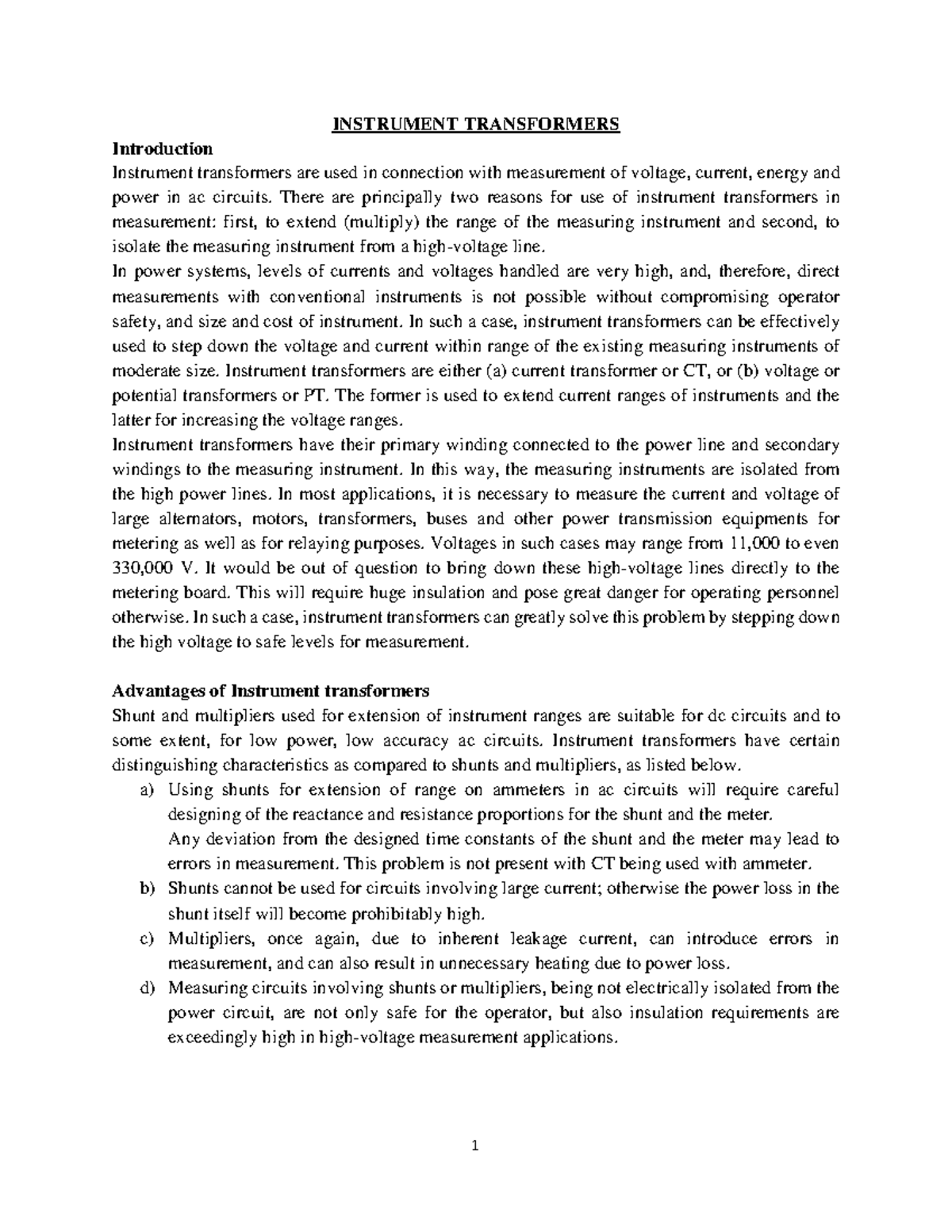 6. EEE2205 Instrument Transformers - INSTRUMENT TRANSFORMERS ...