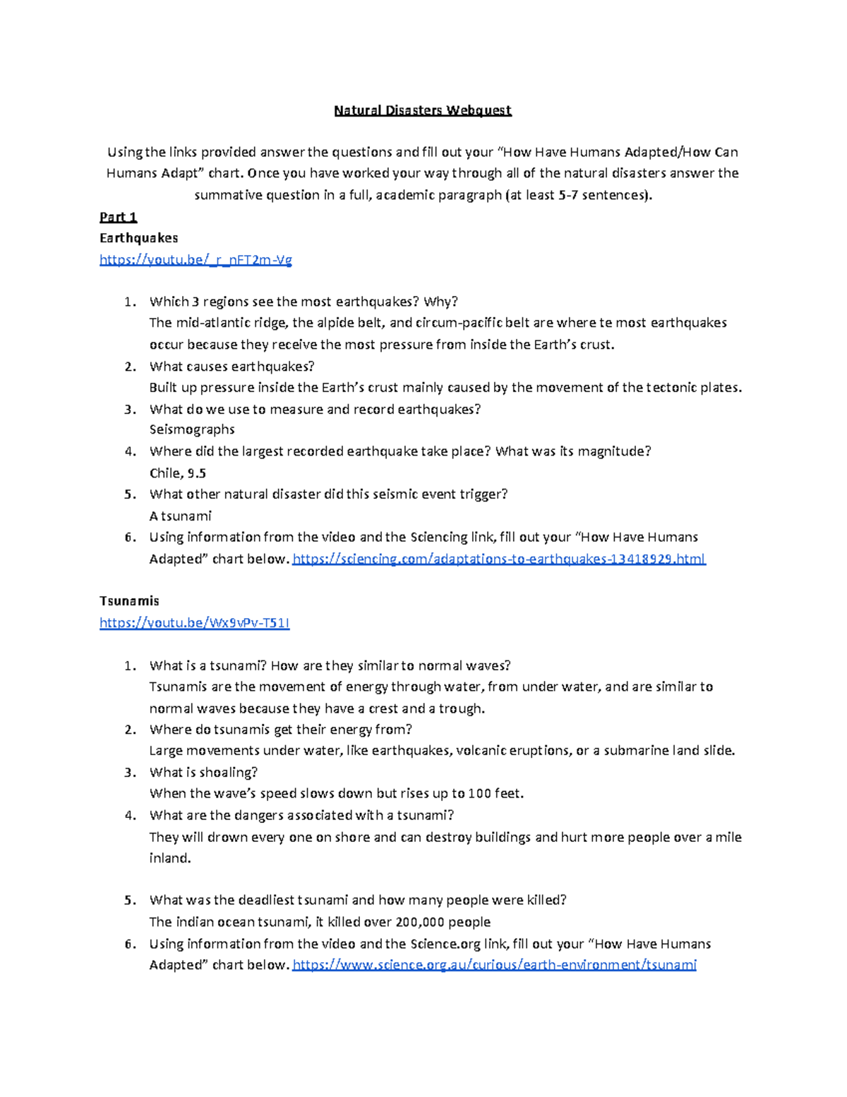 Natural Disasters Webquest - Natural Disasters Webquest Using the links ...