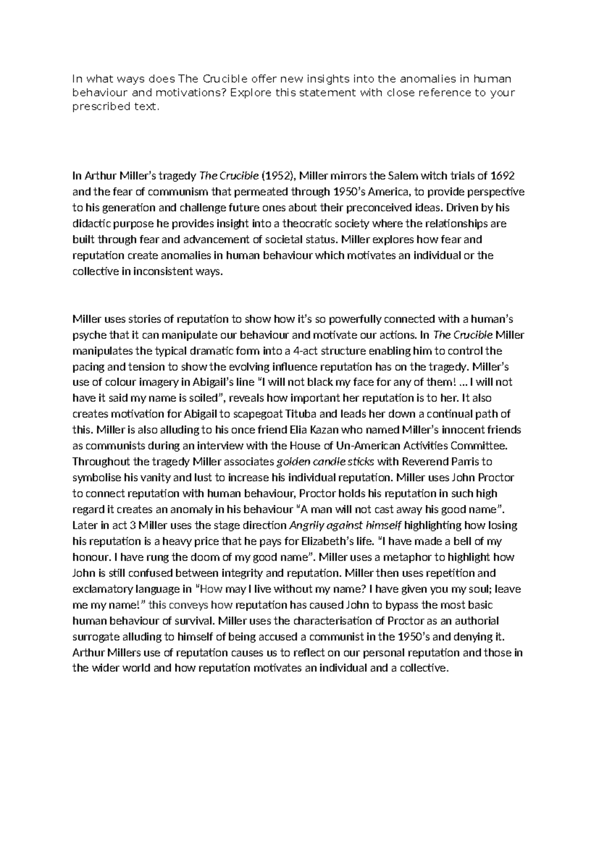 The Crucible- Essay - In what ways does The Crucible offer new insights ...