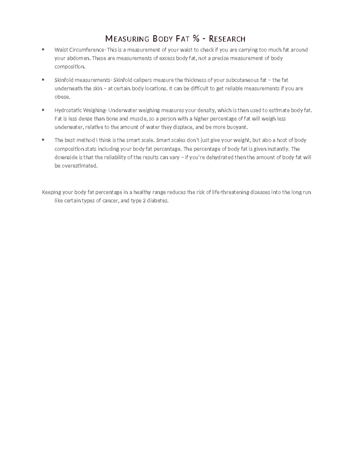 Measuring Body Fat % - Fat - MEASURING BODY FAT % - RESEARCH Waist ...