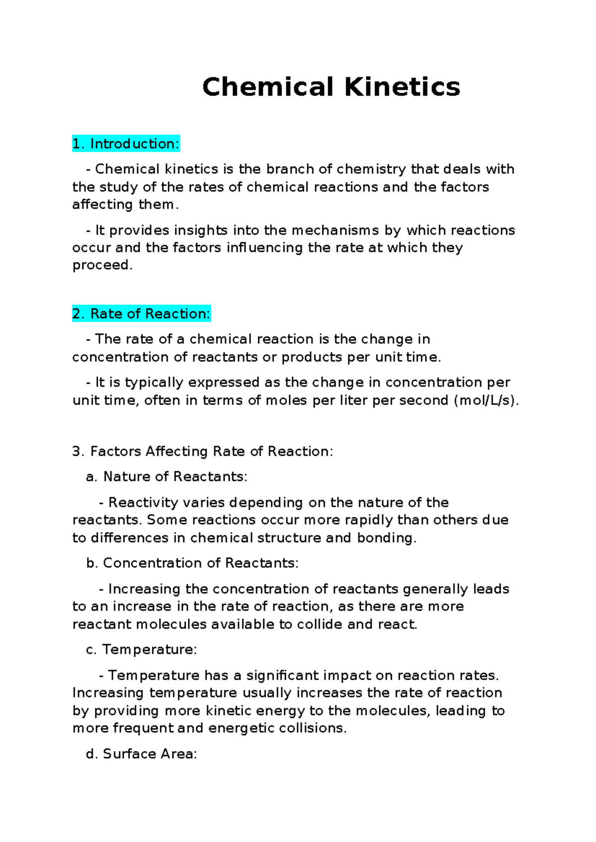 Chemical Kinetics - Summary National Council of Educational Research ...