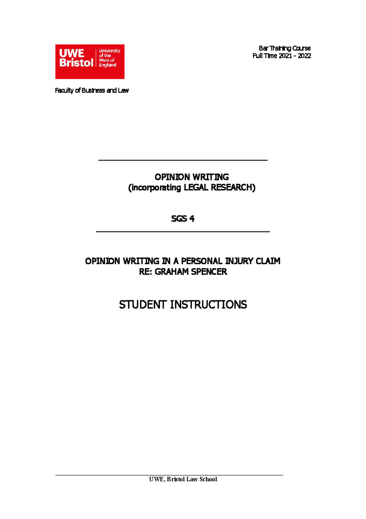OPW SGS 4 - Student Instructions & Brief - Bar Training Course Full ...