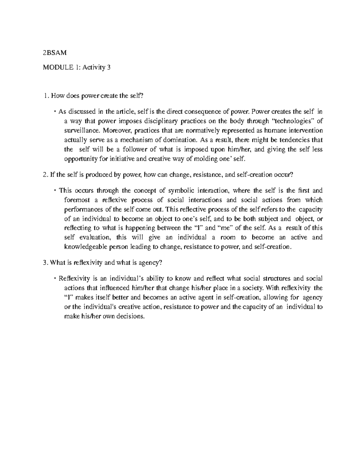 SAS 1 - Module 1 Activity 3 - 2BSAM MODULE 1: Activity 3 How does power ...