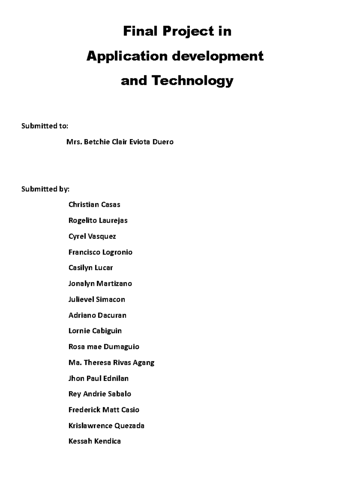Robot - asdasd - Final Project in Application development and Technology Submitted to: Mrs ...