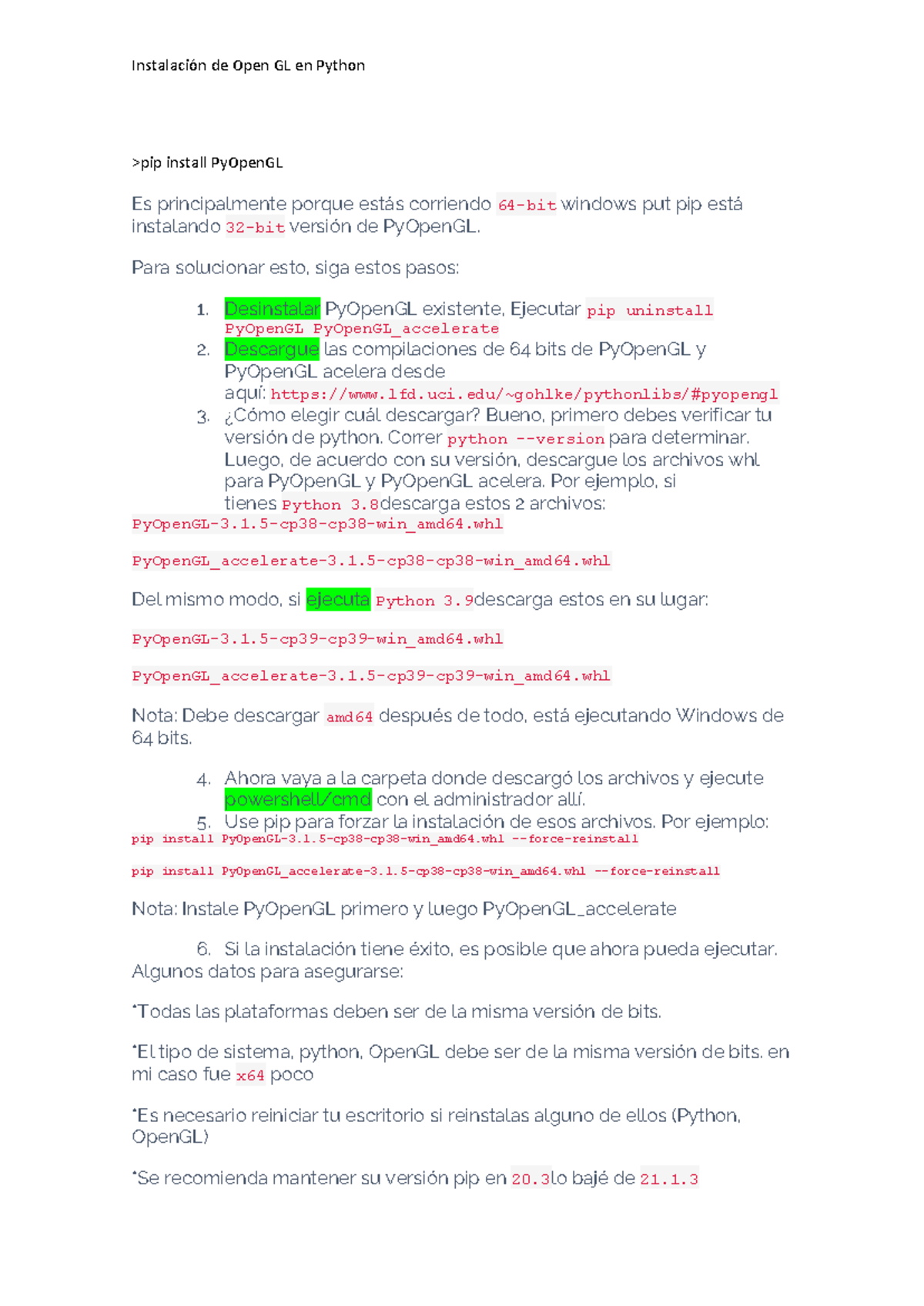 Guia De Instalacio Open Gl En Python Instalación De Open Gl En Python Pip Install Pyopengl Es