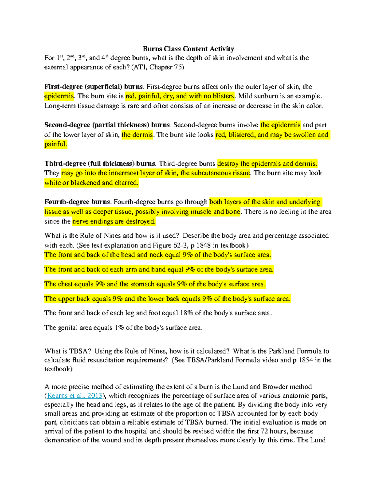 Burns Activity - 5 minute assessment perfomed on a patient in the ...