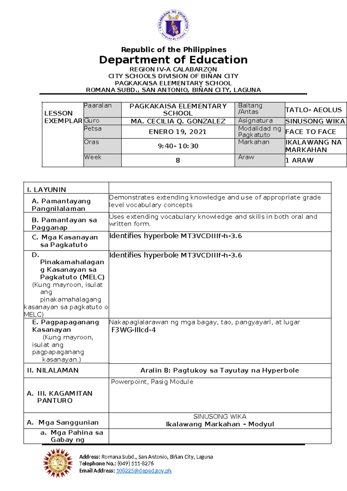 Tayutay na pagmamalabis - Republic of the Philippines Department of ...