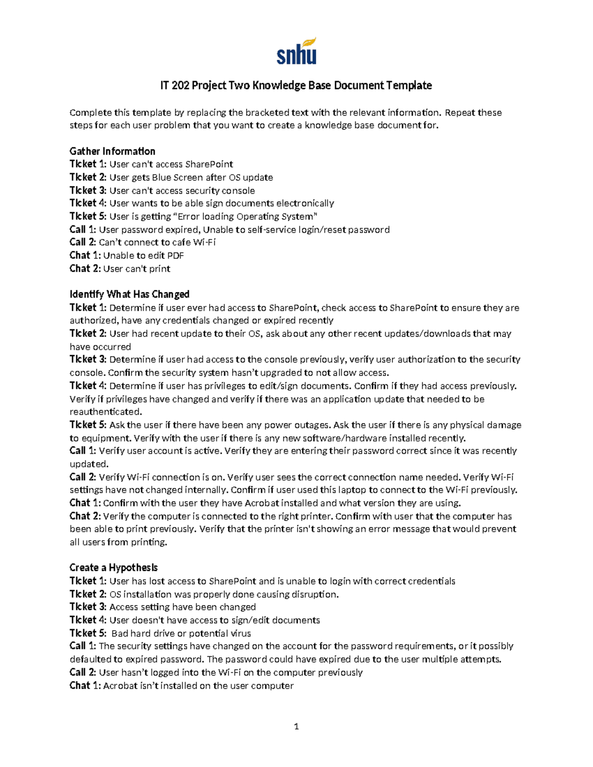 IT 202 Project Two Knowledge Base Document Template - Repeat these ...