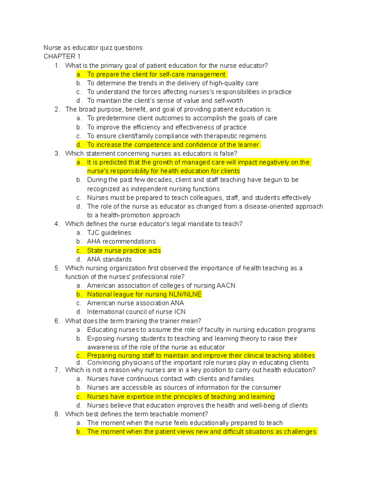 Nurse as educator quiz questions - Nurse as educator quiz questions ...