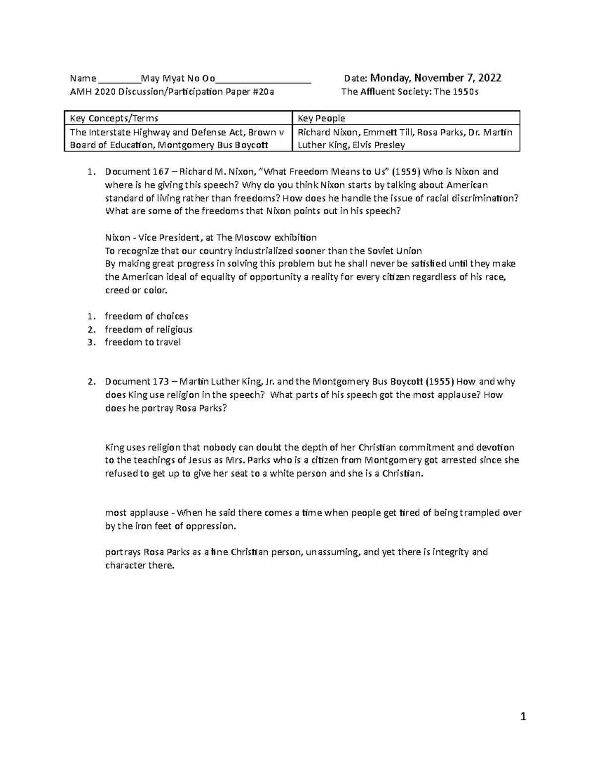 AMH 2020 DP #20a The Affluent Society The 1950s - Name May Myat No Oo ...