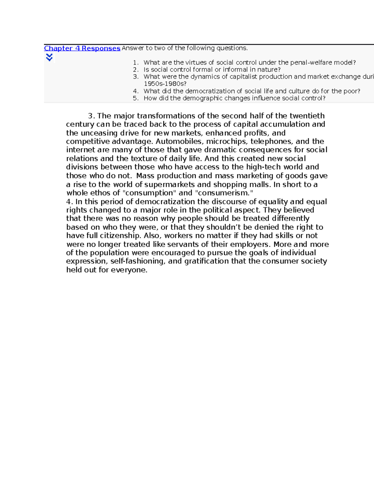 Chapter 4 Responses - Chapter 4 Responses Answer to two of the ...