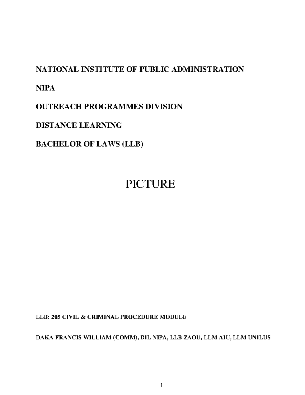 LLB 205 Civil and Criminal Procedure - NATIONAL INSTITUTE OF PUBLIC ...