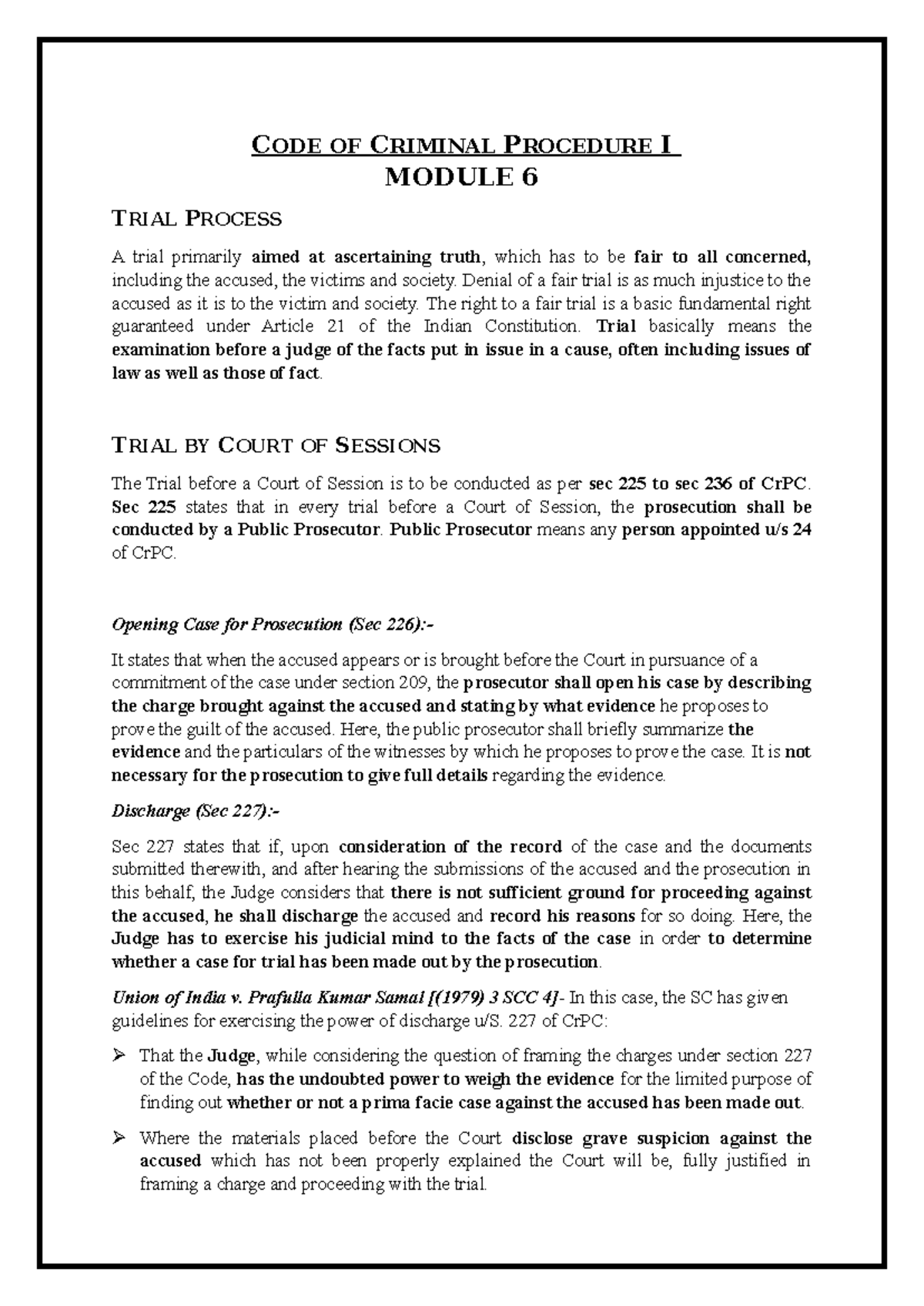Cr PC- Module 6 - Notes for CrPC - CODE OF CRIMINAL PROCEDURE I MODULE ...