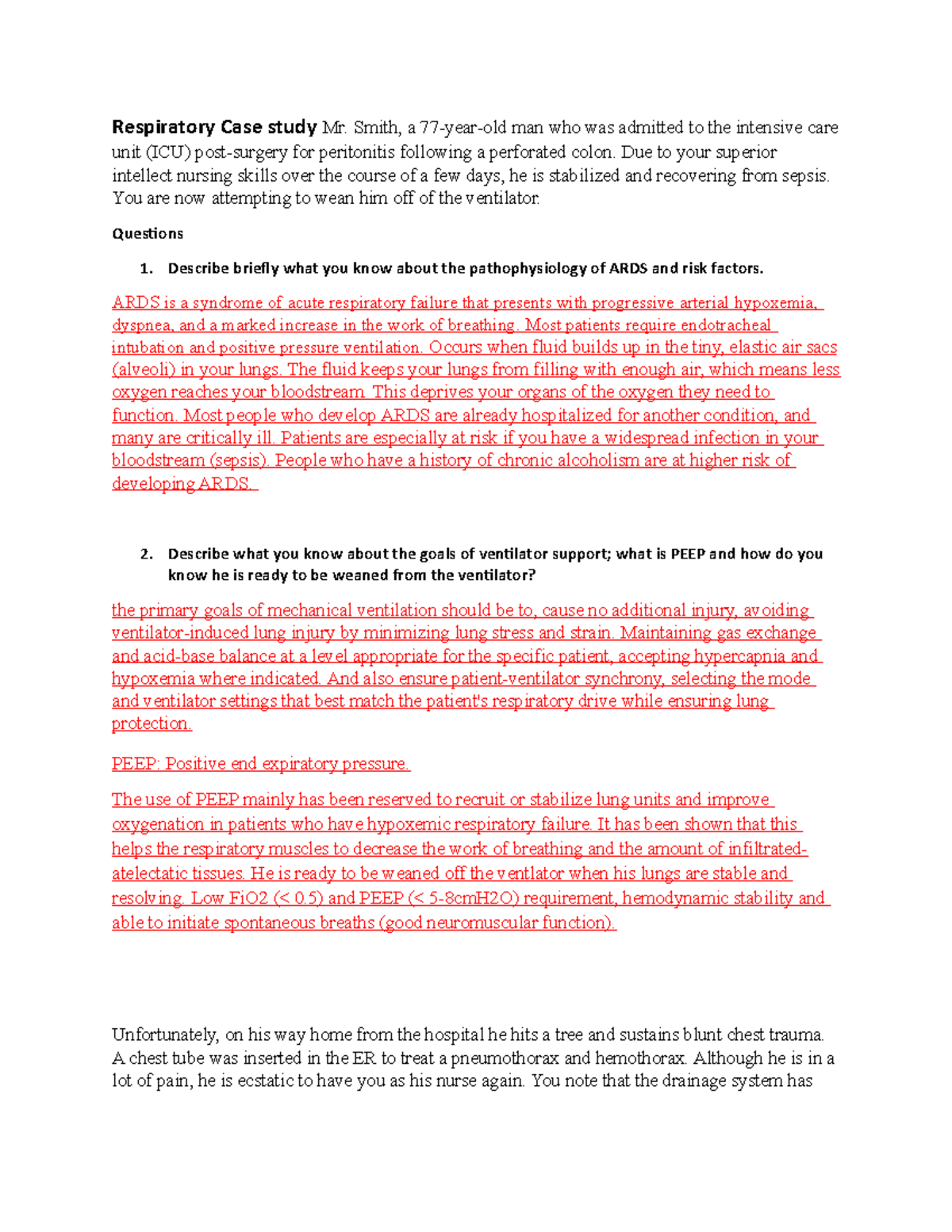 Respiratory disorders Case study - Respiratory Case study Mr. Smith, a ...
