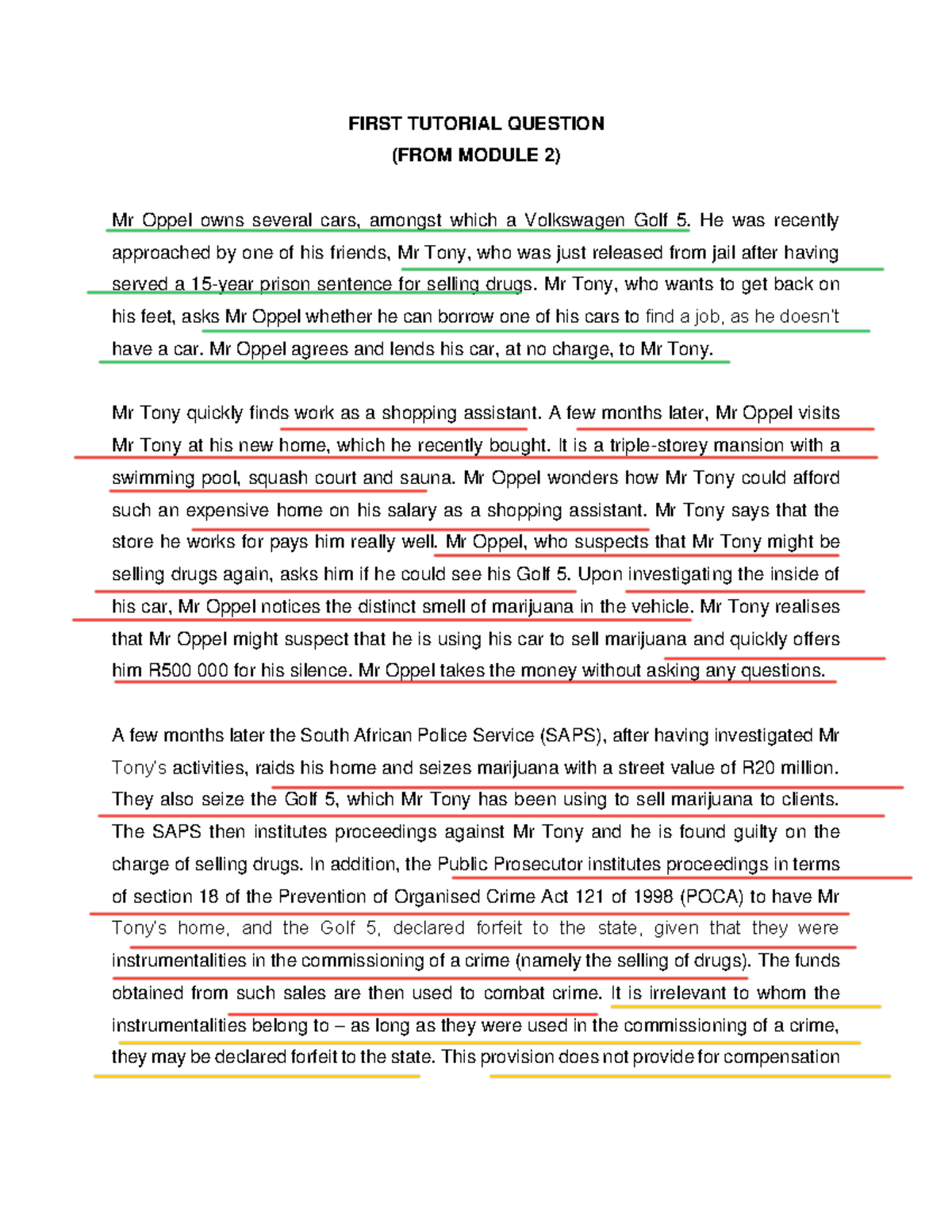 First tutorial (Module 2) - FIRST TUTORIAL QUESTION (FROM MODULE 2) Mr ...