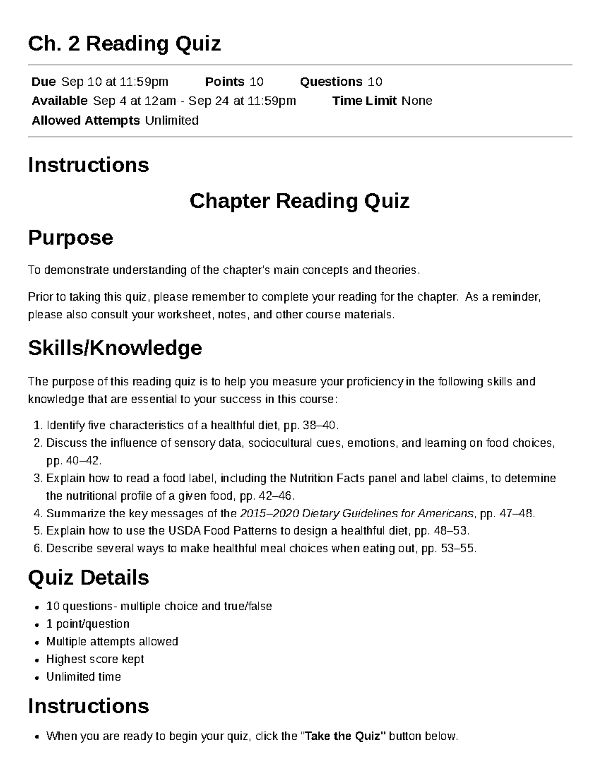 Ch. 2 Reading Quiz NTRS 3510-03 (94627) - Ch. 2 Reading Quiz Due Sep 10 at 11:59pm Points 10 ...