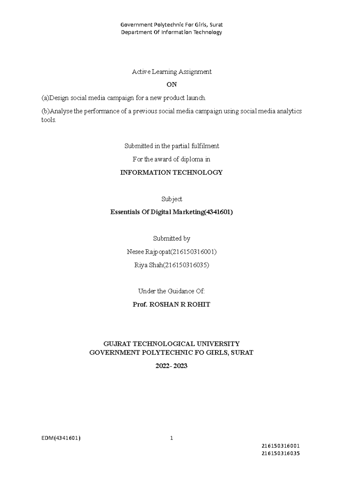 Active Learning Assignment edm - Department Of Information Technology Active Learning Assignment ...