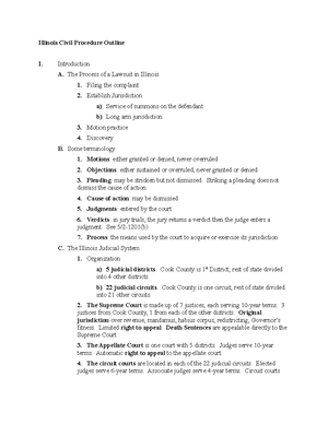 Illinois Civil Procedure Outline 1 - ILLINOIS CIVIL PROCEDURE Prof ...