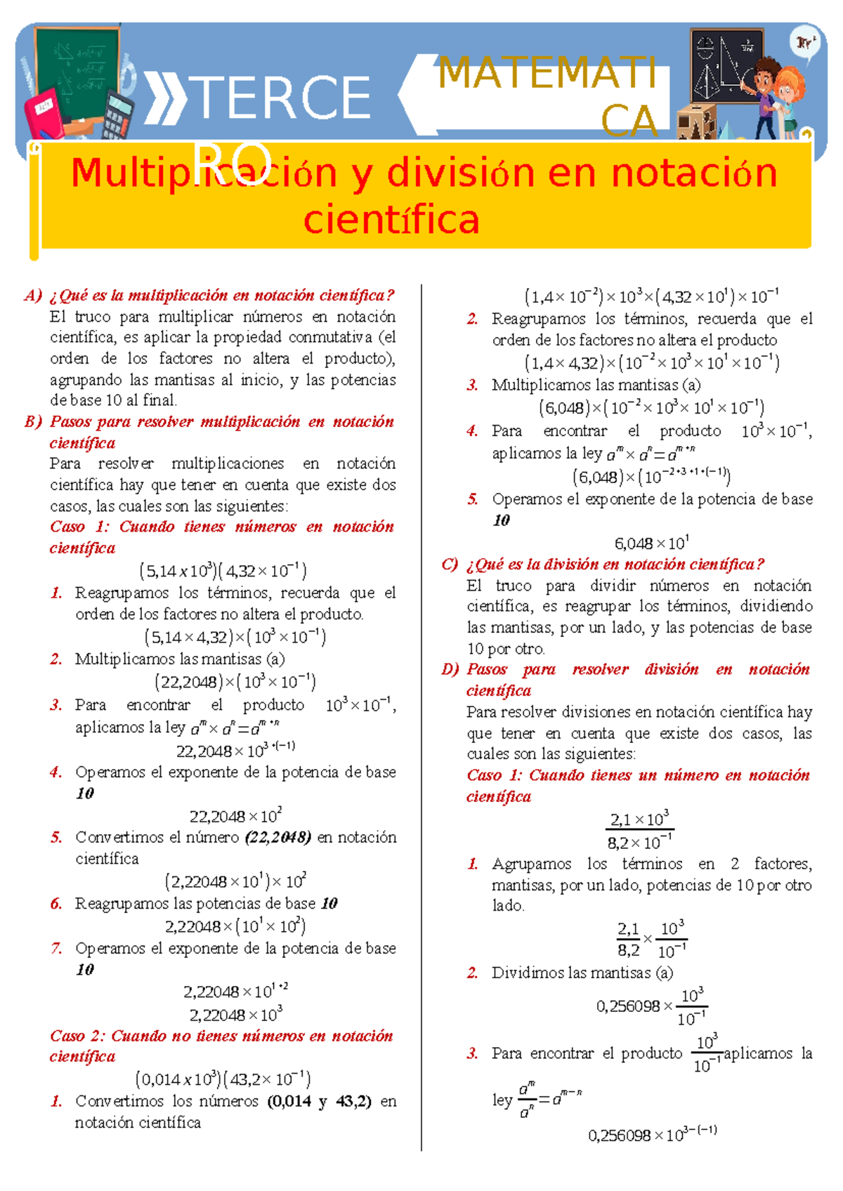 Actividad 4 - Multiplicación y división en notación cientifica - A) ¿Qué es la multiplicación en ...