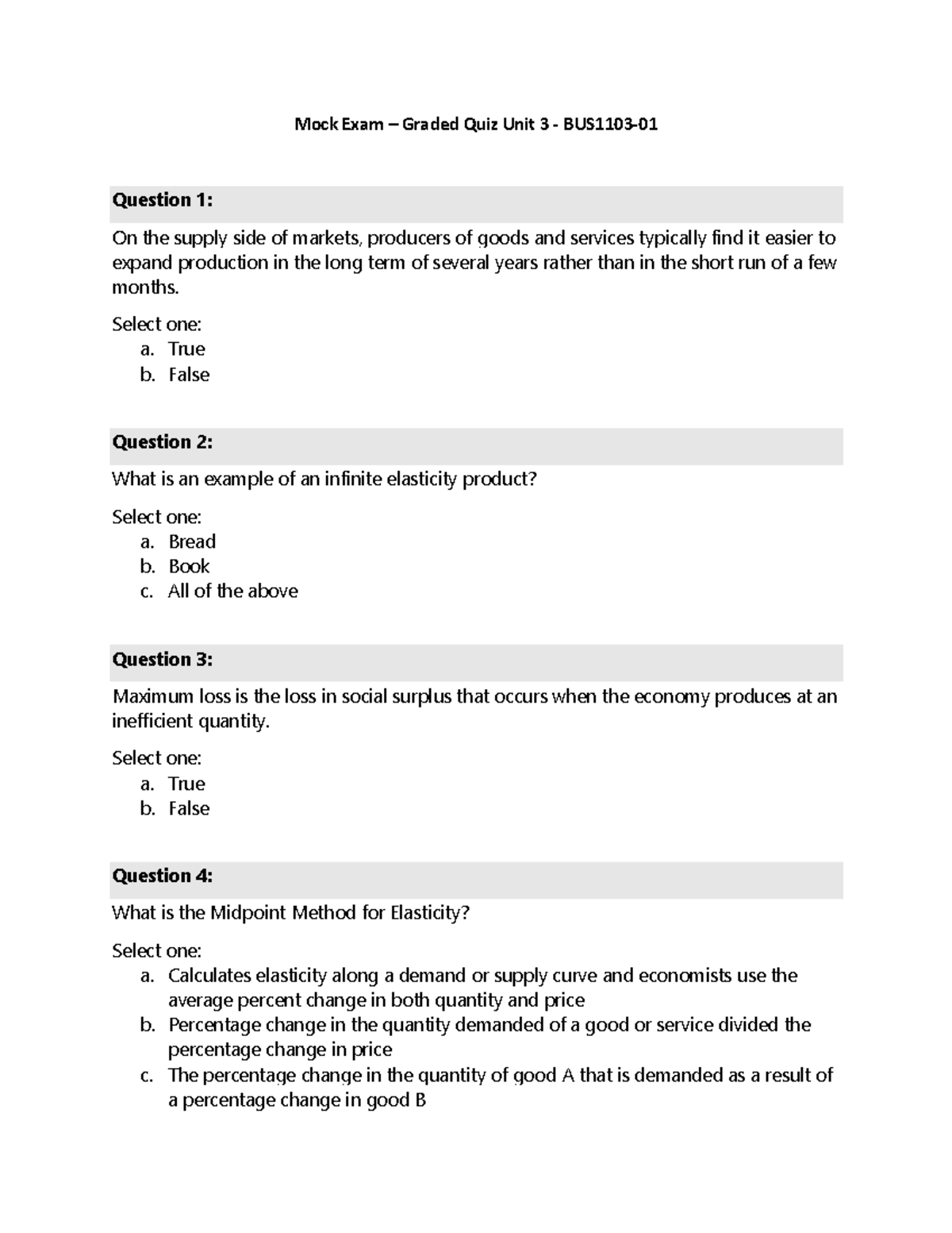 Mock Exam Graded Quiz 3 - BUS1103-01 - Mock Exam – Graded Quiz Unit 3 ...