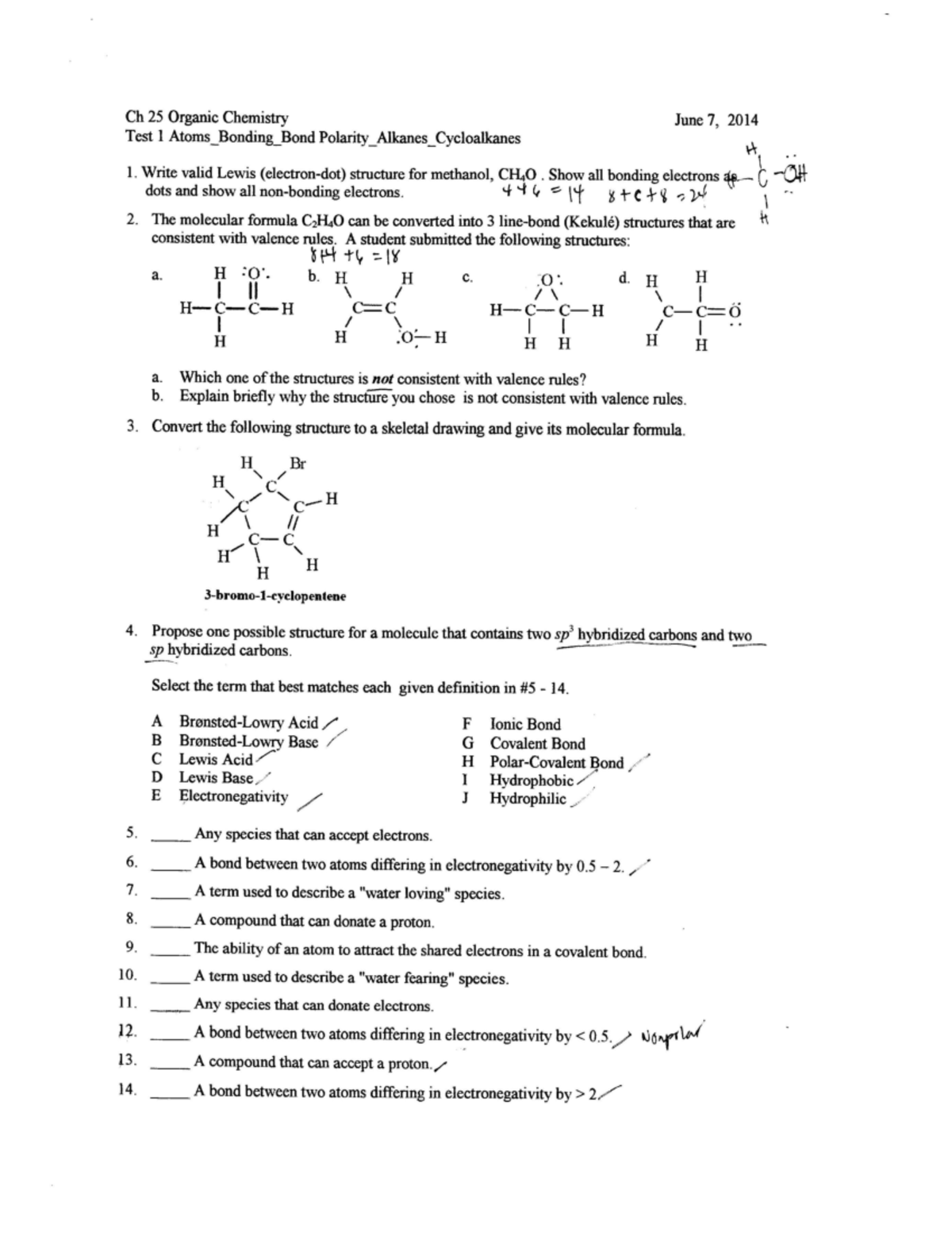Test 1 Atoms/ Bonding/ Bonding Polarity/ Alkanes/ Cycloalkanes ...