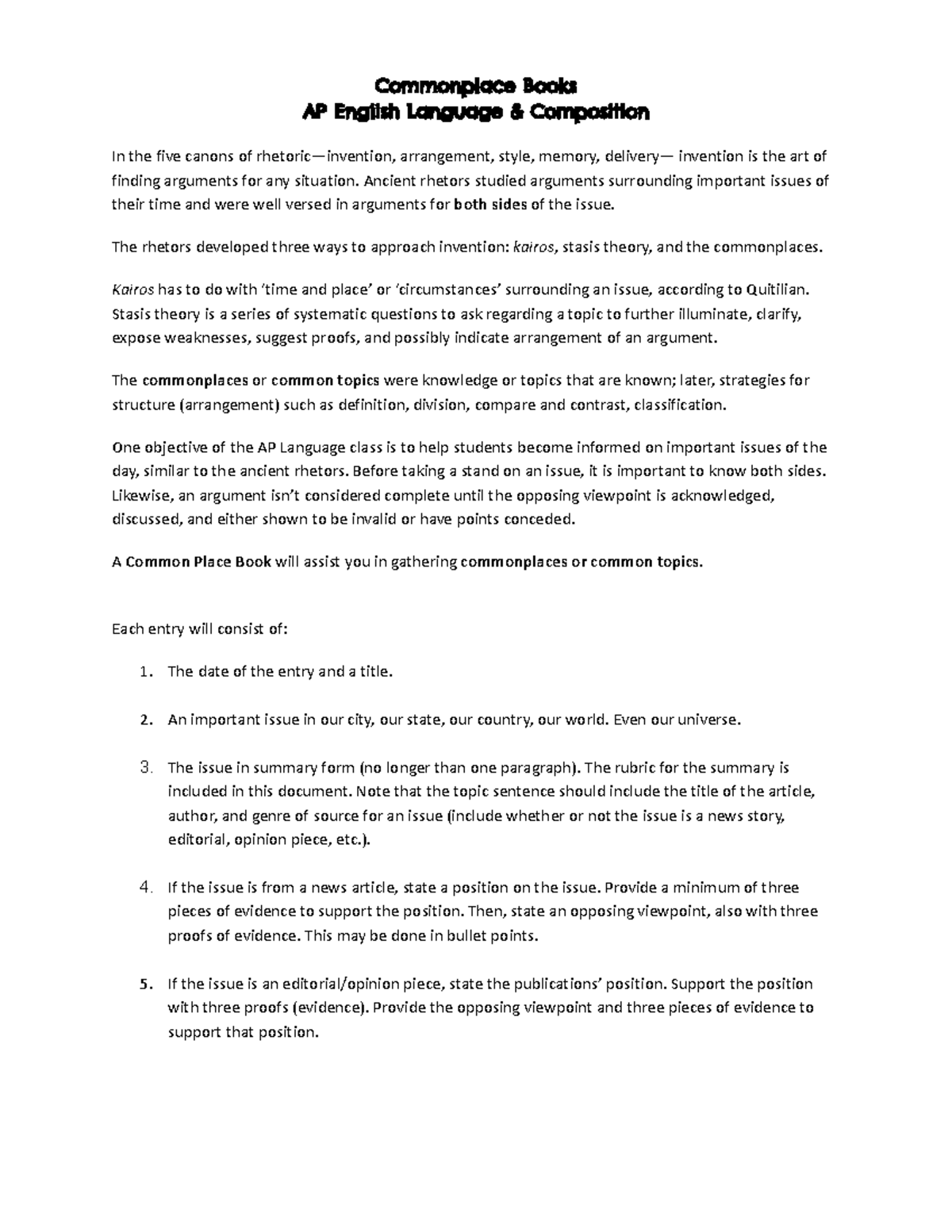 Common Place Books - Study material for APUSH - AP English Language ...