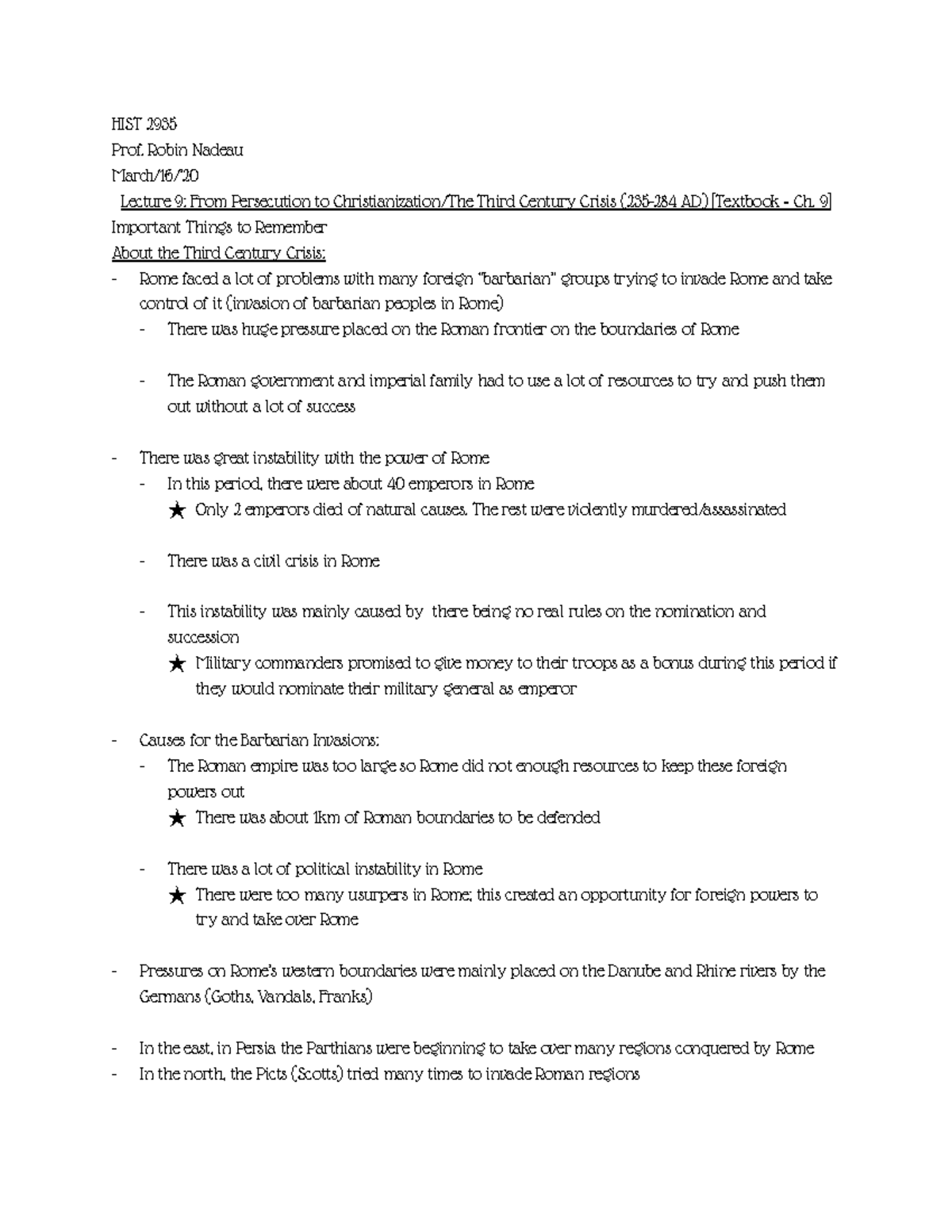 HIST 2935 lecture 9 - Winter 2020 Professor Robin Nadeau - HIST 2935 ...