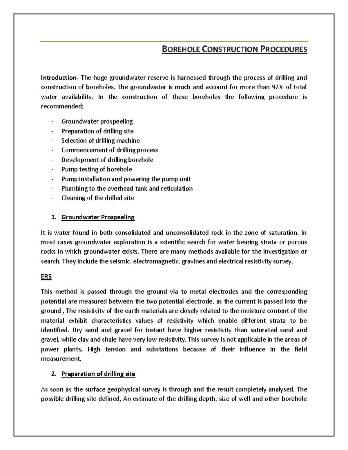 Tutorial 3 - BOREHOLE CONSTRUCTION PROCEDURES Introduction- The huge ...