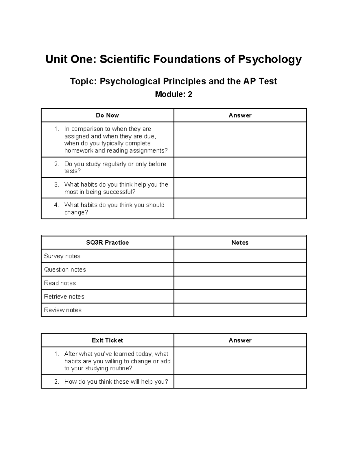 01 Psychological Principles and the AP Test - Unit One: Scientific ...